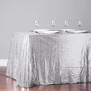 Amazon.com: TRLYC 60 Inch by 120 Inch Silver Sequin Rectangular ...