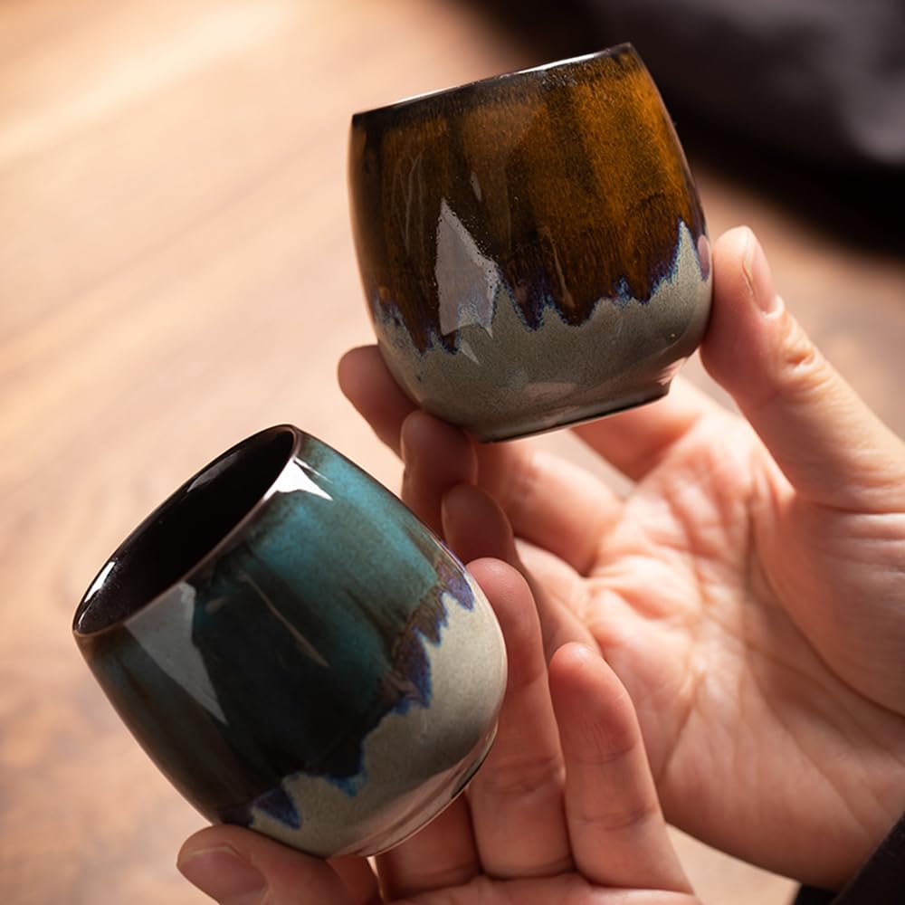 Mua Hand-painted Ceramic Espresso Coffee Cup Saucer Set of 4, 2.7 Oz ...