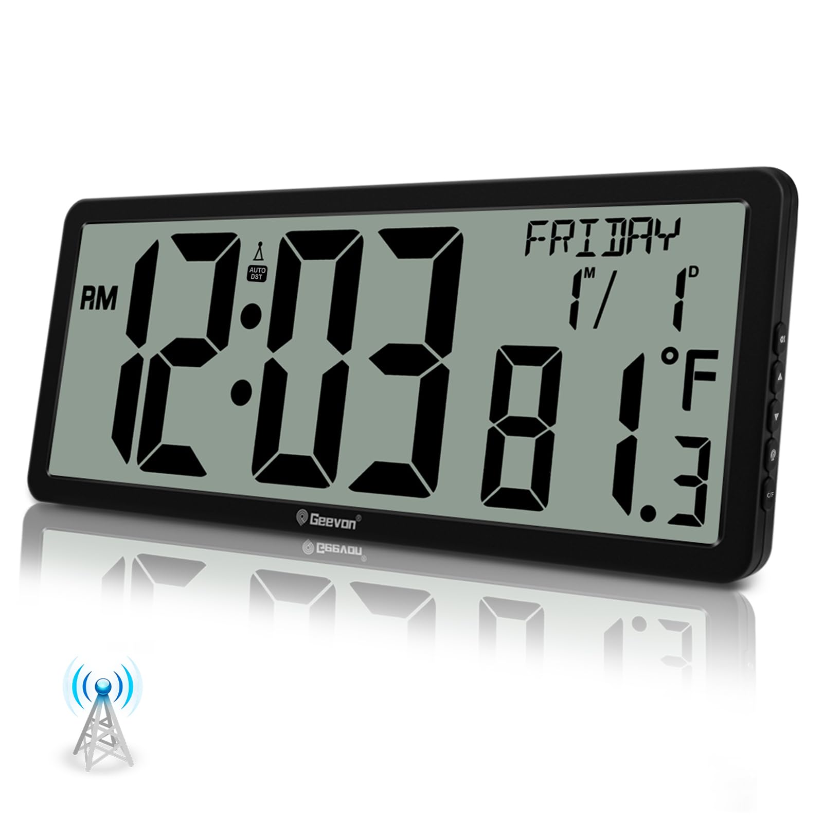 Geevon 14.3" Atomic Wall Clock Battery Operated, Large Atomic Digital ...