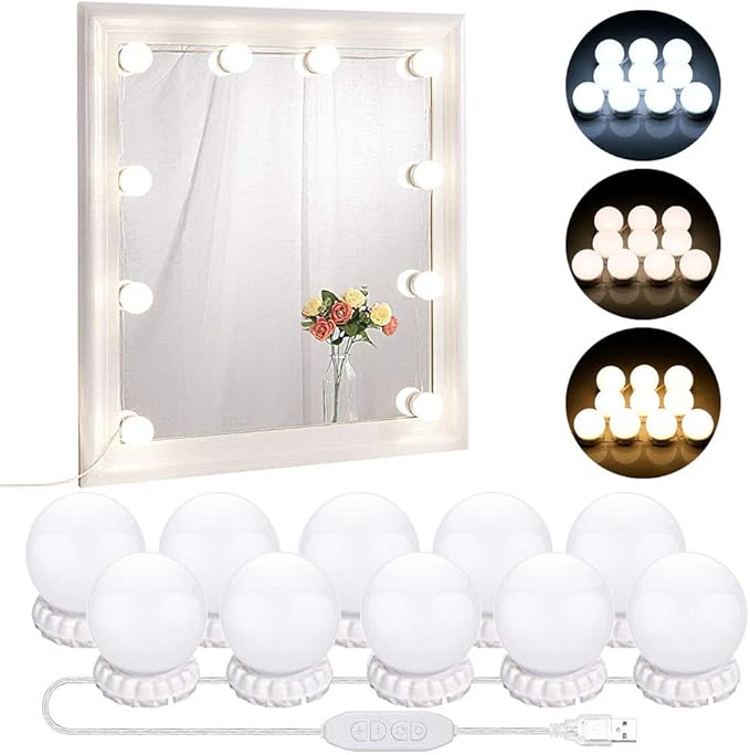 LED Vanity Mirror Lights with 10 Dimmable Bulbs 3 Color Modes ...