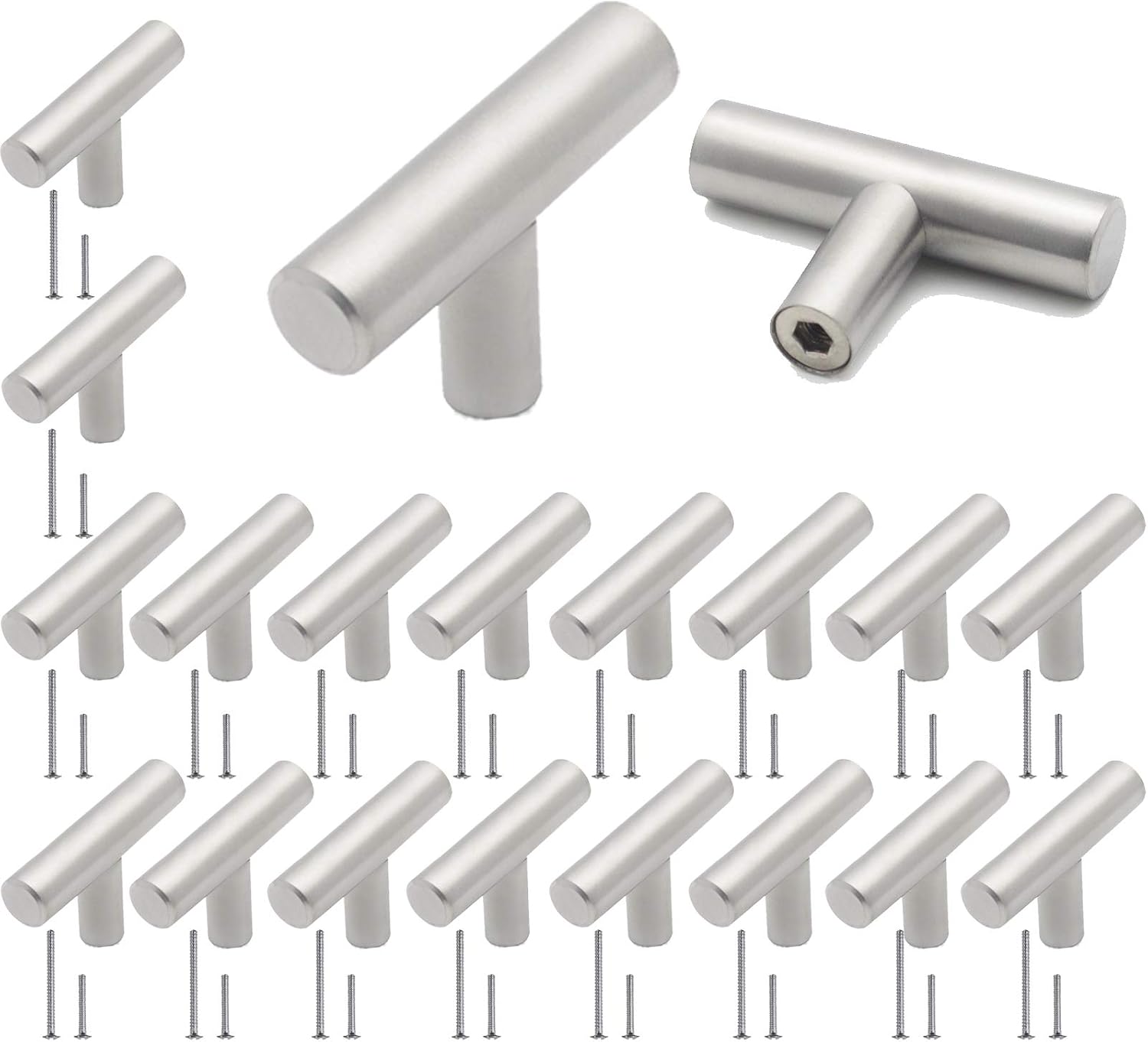 20 Pack T Bar Kitchen Cabinet Handle Stainless Steel Single Hole Door ...