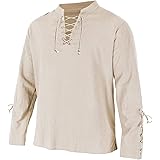 Amazon.com: Men's Long Sleeve Shirts Retro Style Lace up for Medieval,Viking,Hippie Matching ...
