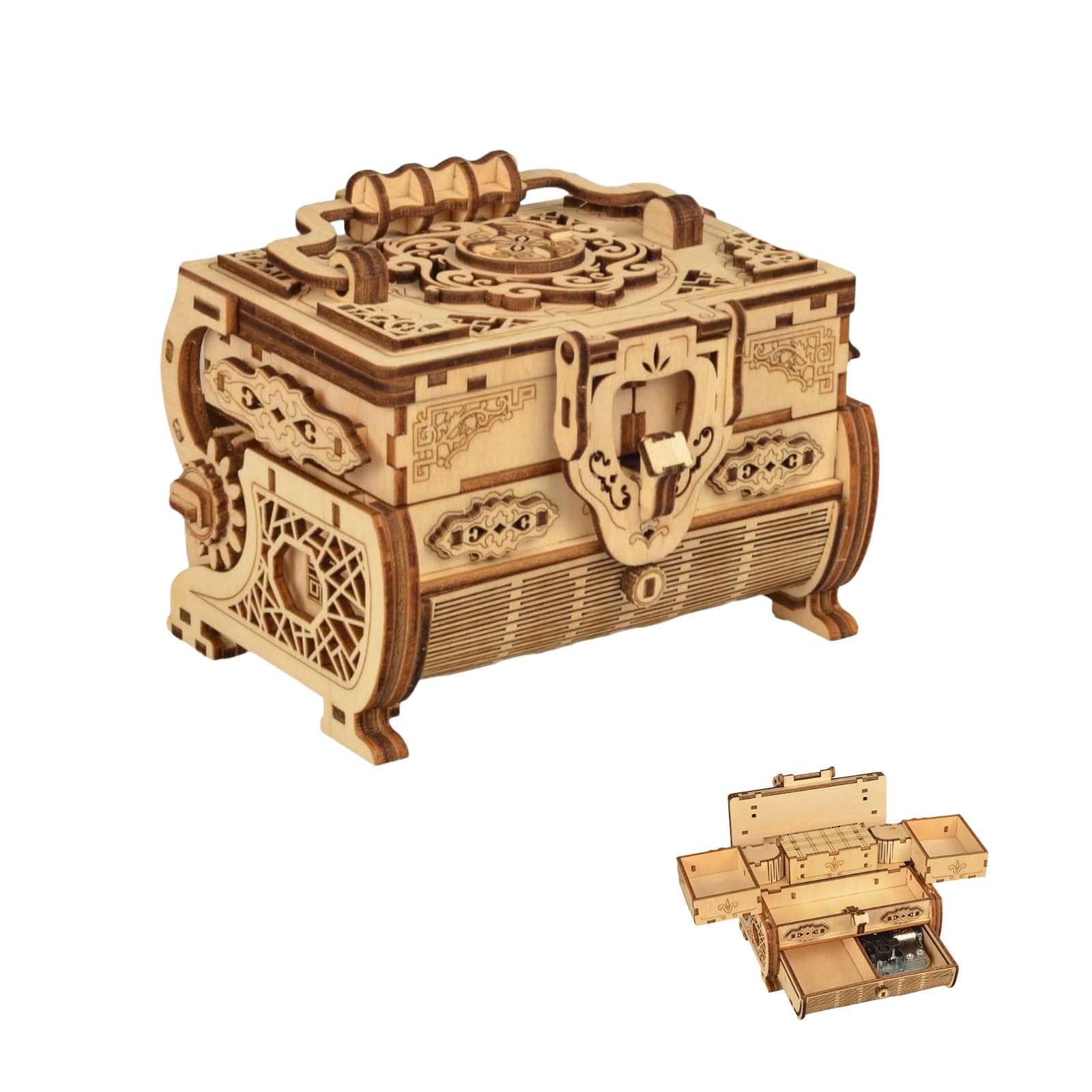UMESEE 3D Wooden Puzzle Treasure Chest for Adults - DIY Handmade Music ...