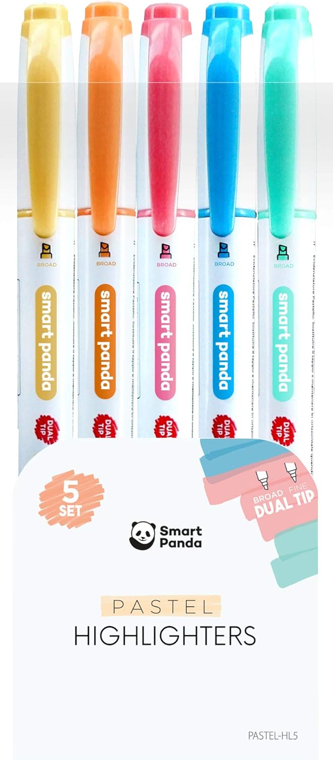5 Textmarker Pastell von SmartPanda - Pastell-Textmarker mit dicken und ...