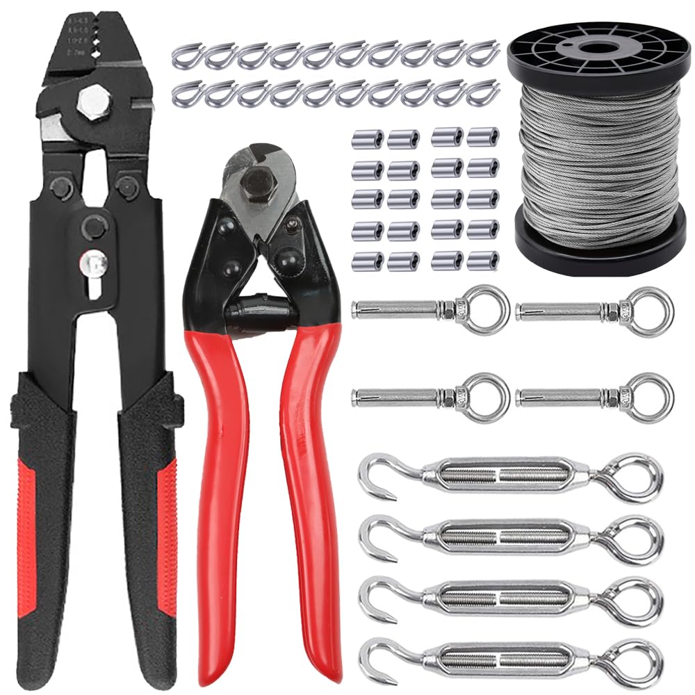 XINTAIHELE 100ft Wire Rope Crimping Tool Kit, (3/64 Inch Overmolded to ...