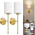 NIORSUN Battery Operated Wall Sconce Set of 2, Gold Wireless Rechargeable Wall Lights with ...