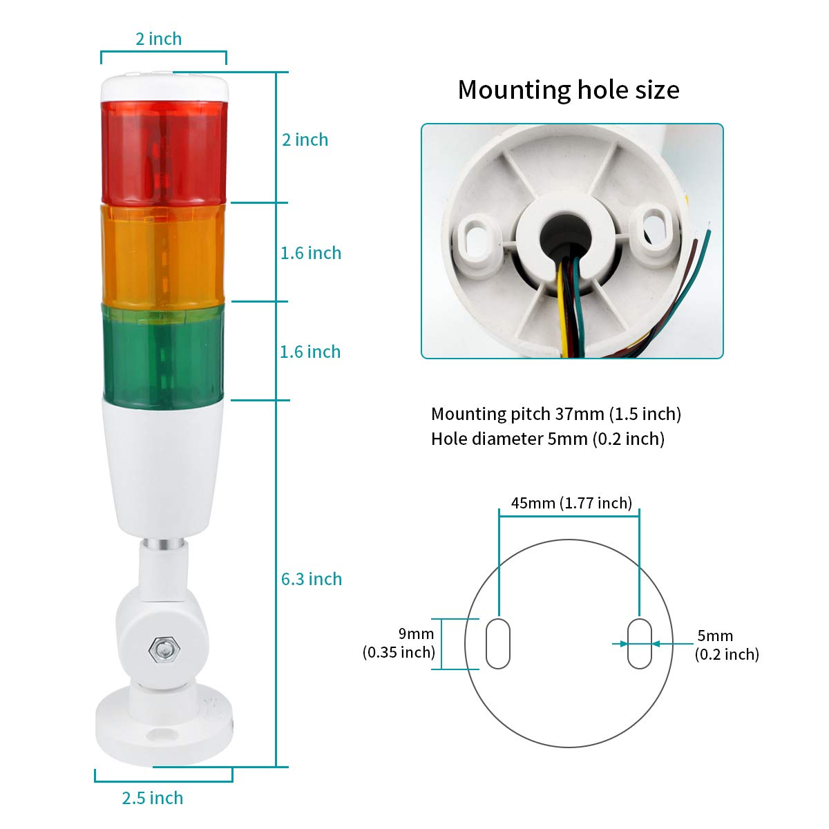 Industrial Signal Light Column LED Alarm Round Red Yellow Green 3 ...