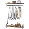 Amazon.com: MBQQ Industrial Decorative Clothes Rack, Black Silver, Wood ...