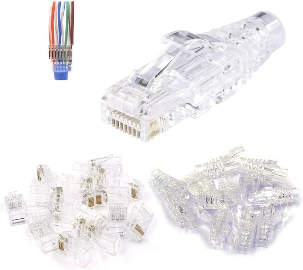 VCE 50 Pack RJ45 Connector Pass Through with RJ45 Boots CAT6 Connector ...