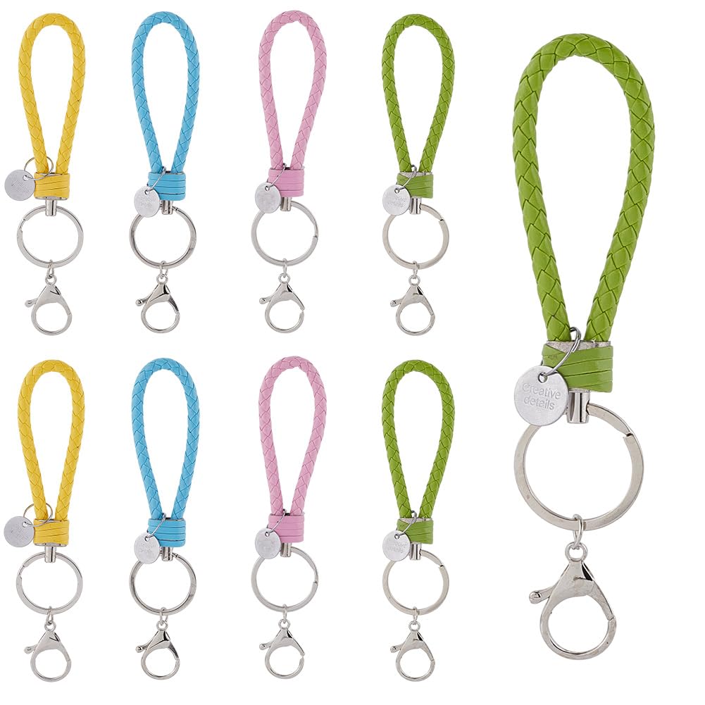 SUNNYCLUE 16pcs 4 Colors Lanyard Braid Keychain Leather Keyring Strap ...