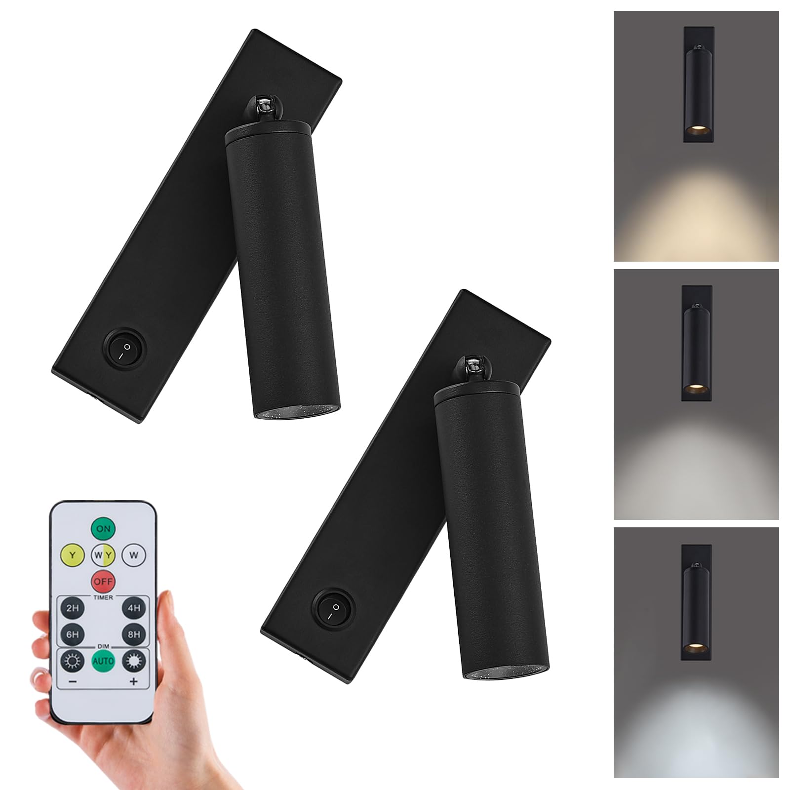 Wall Sconces Set of 2, Dimmable LED Wall Sconce with Remote Control 3 ...
