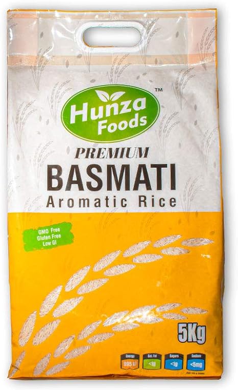 Hunza Foods Basmati Rice 5kg - Premium White Long Grain and Fragrant ...