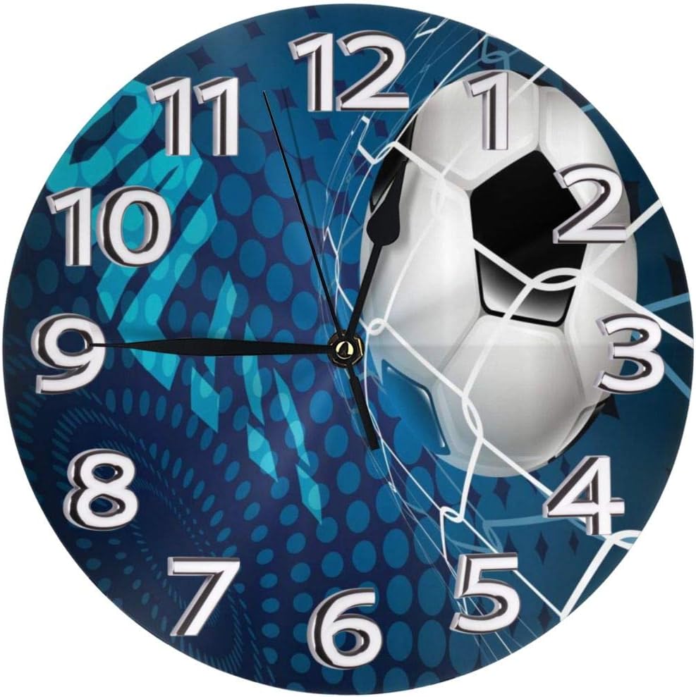 Soccer Goal Football Flying Into Net Wall Clock Decorative Hanging 