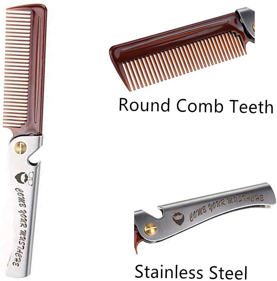 Moustache Shaping Comb Brown Folding Pocket Comb Stainless Steel Comb ...