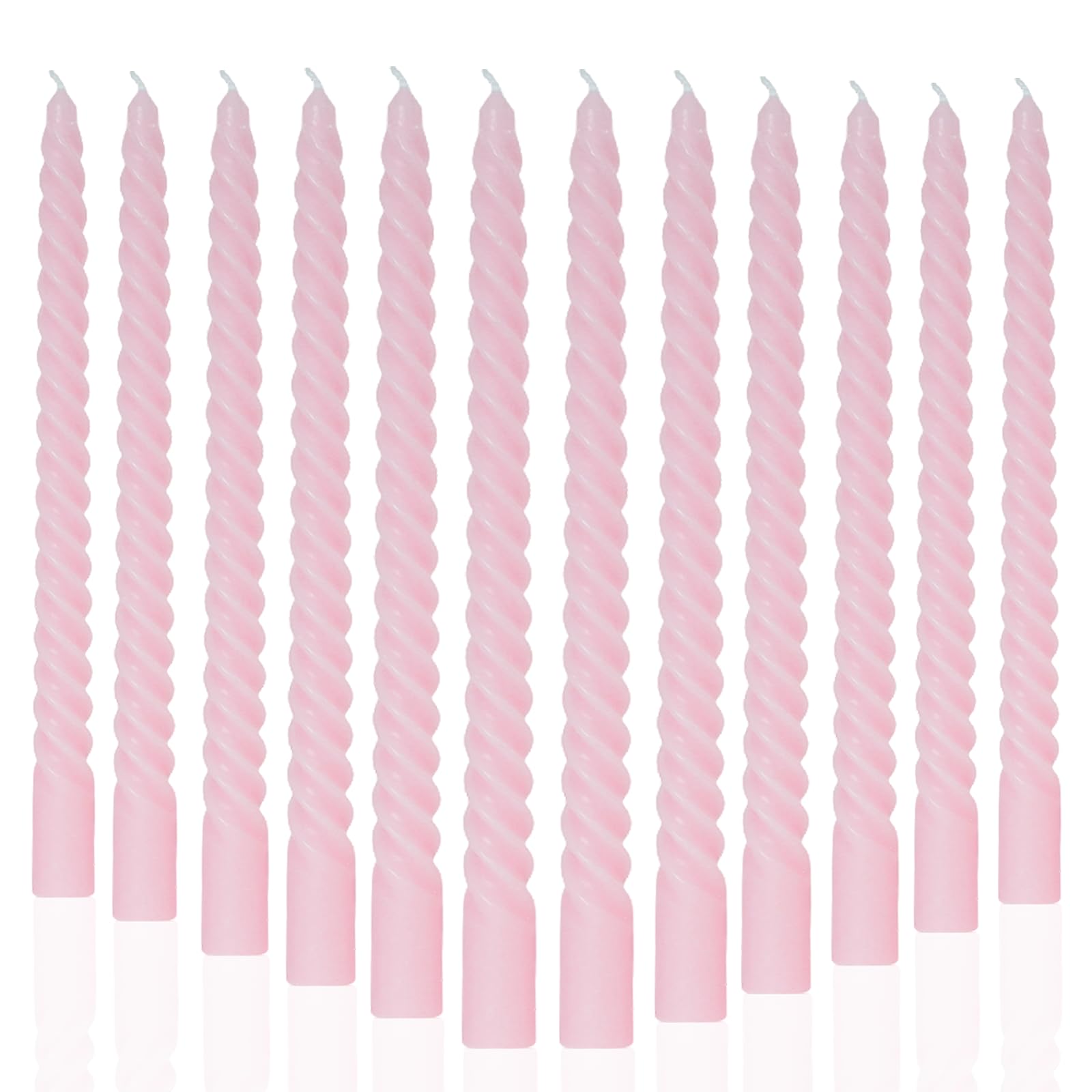 MAITREYA Pink Taper Candles Stick Spiral Twisted Candles-Set of 12 for Decoration Weddings Party ...