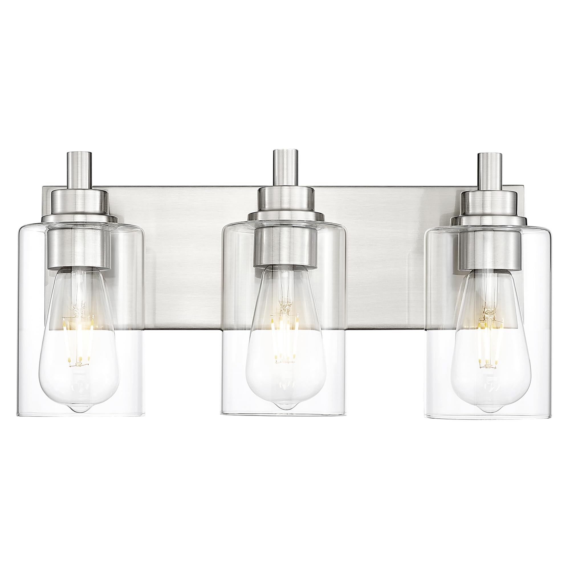 METWET 3-Light Bathroom Light Fixtures, Brushed Nickel Vanity Light with Cylinder Clear Glass ...