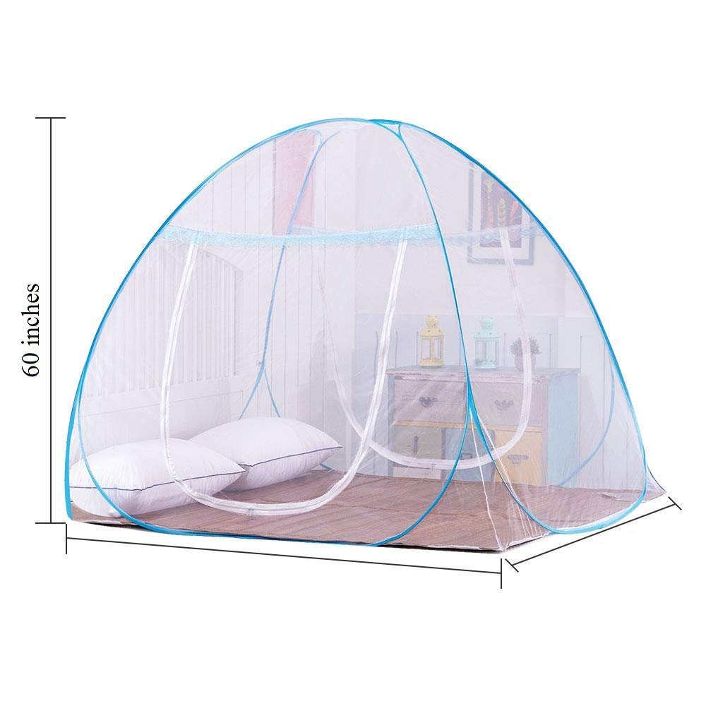 AmazingHind Double Bed Foldable Mosquito Net Without Base Cloth - (Blue Net, 6.2 x 6.2 Feet ...