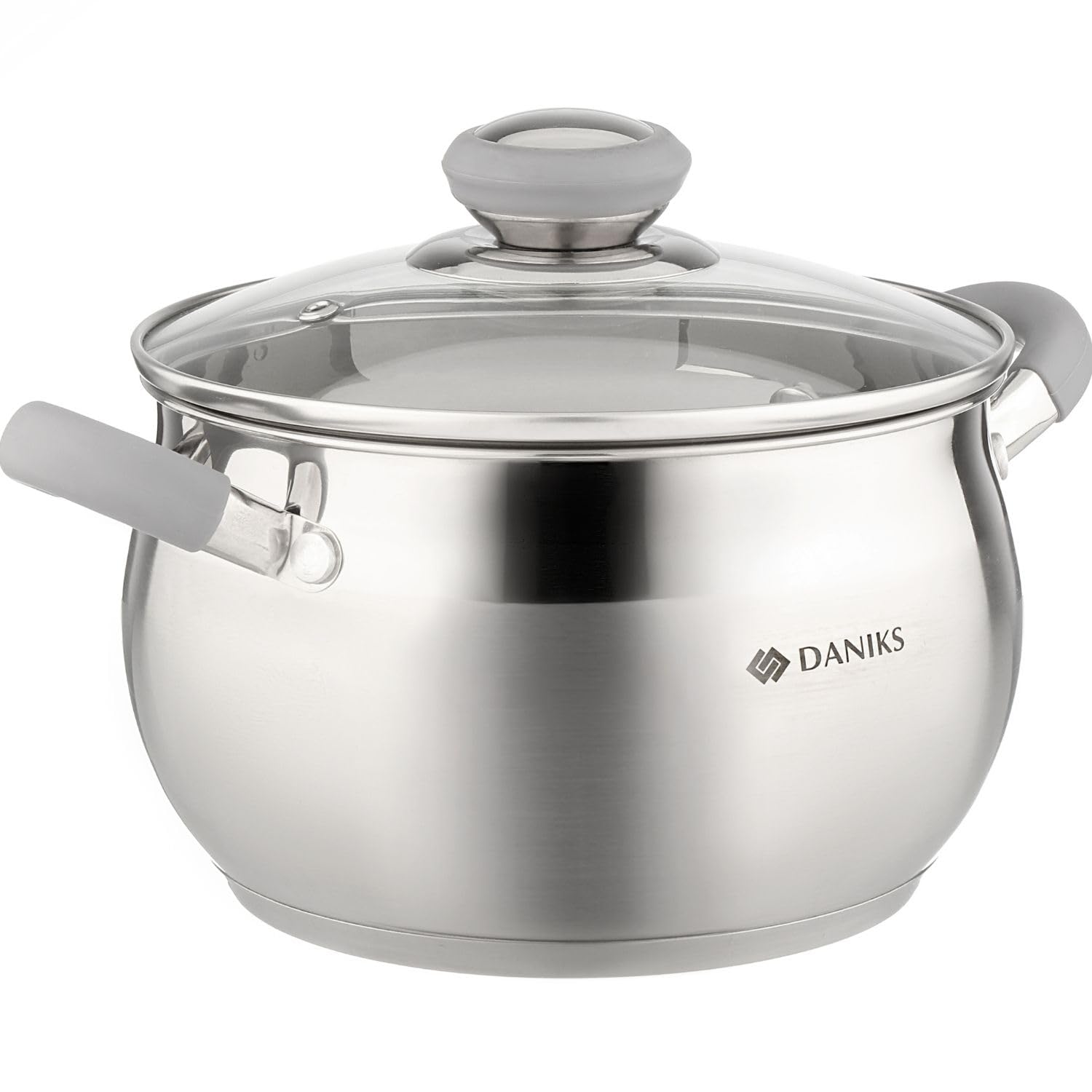 Daniks Modern Stainless Steel Stock Pot with Glass Lid | Induction 3 Quart | Dishwasher Safe Pot ...