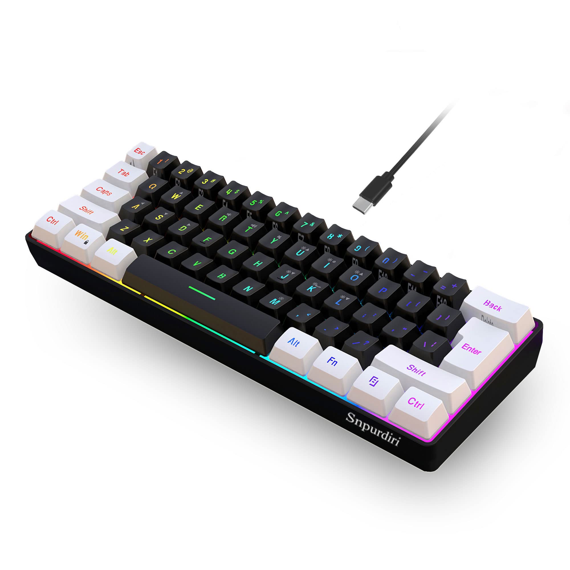 Snpurdiri 60% Wired Gaming Keyboard, Small RGB Backlit Membrane Gaming ...