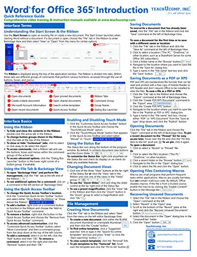 Microsoft Word for Office 365 Introduction Quick Reference Training ...