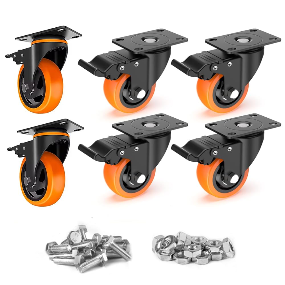 5 Inch Caster Wheels with Safety Brake 4000Lbs, Heavy Duty Casters Set ...