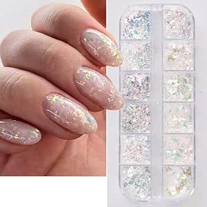 Amazon.com: Holographic Nail Art Glitter Iridescent Flakes 12 Grids ...