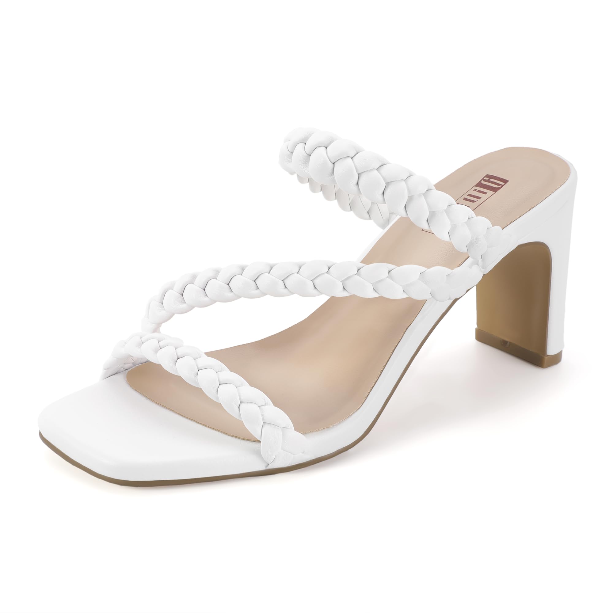 IDIFU IN3 White Strappy Heels for Women Braided Chunky Block Low Square ...