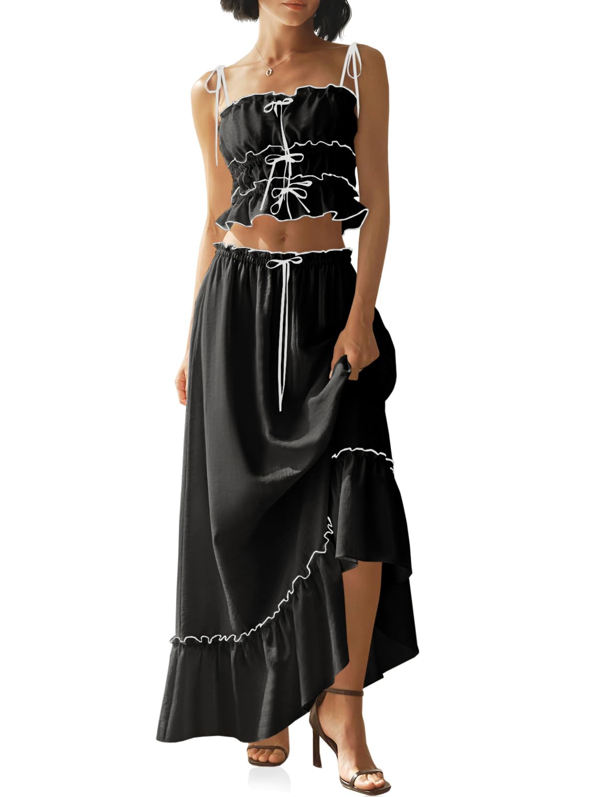 Wenrine Women's Summer 2 Piece Skirt Sets Casual Spaghetti Straps ...