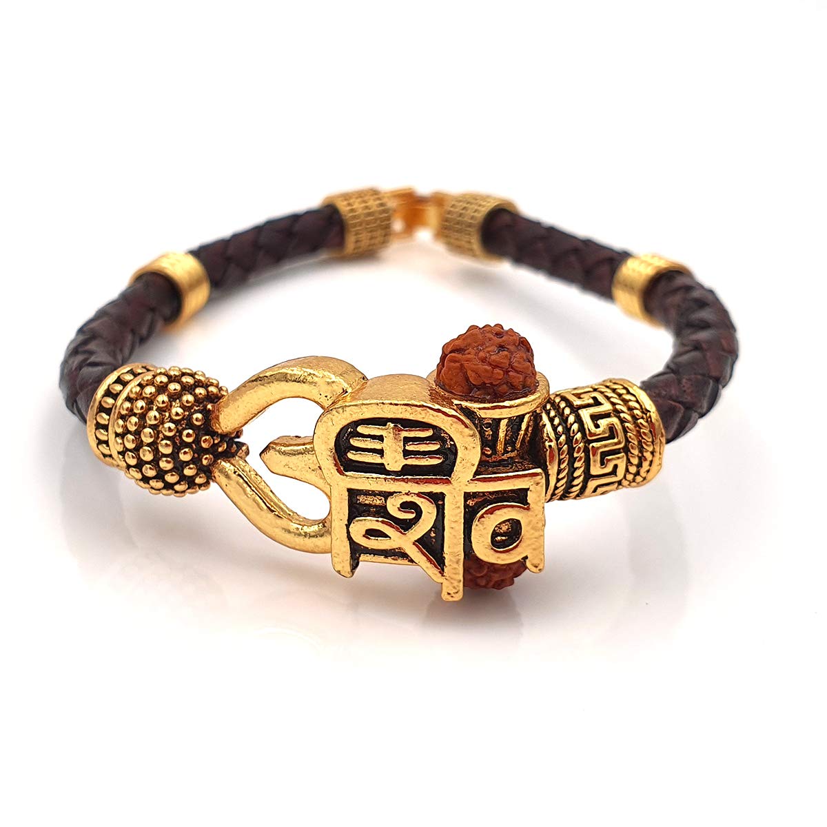 Buy YOUSTYLO - YOU ARE PRIORITY SHIV Gold Plated Band Oxidized Leather ...