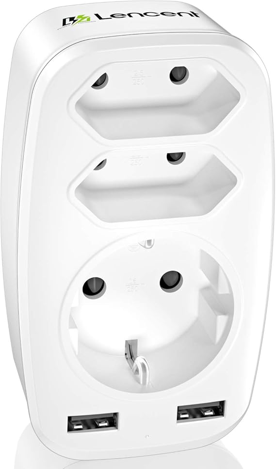 LENCENT Ladron Enchufes Schuko[4000W], Cargador USB de Pared con 1 Toma de CA (Schuko Europeo de ...