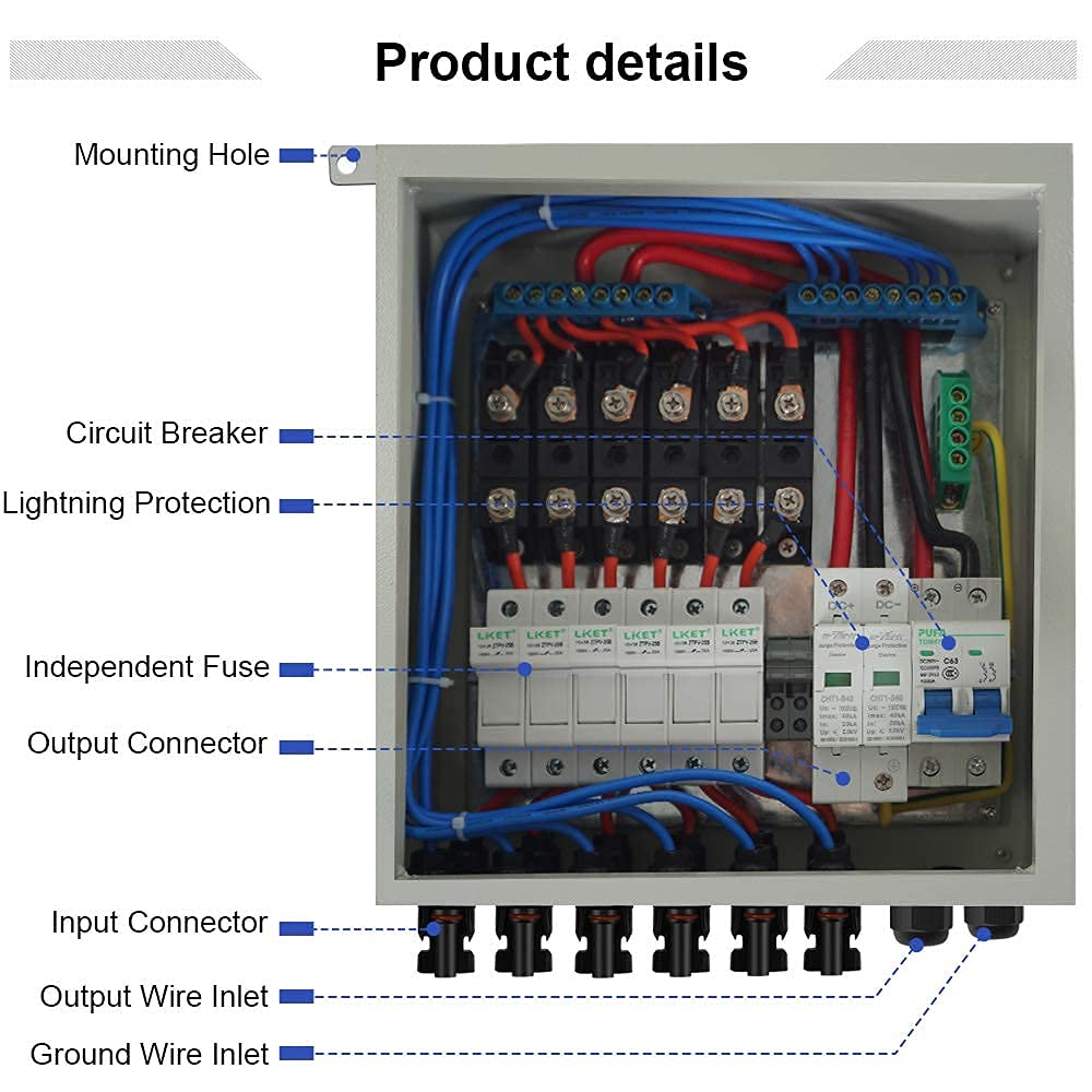 ECO-WORTHY 6 String PV Combiner Box(Metal Case) & 63A Circuit Breakers ...