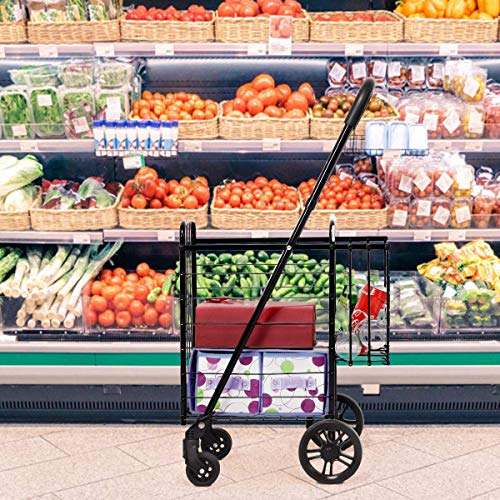 Goplus Folding Shopping Utility Cart, Double Basket and 360° Swivel ...