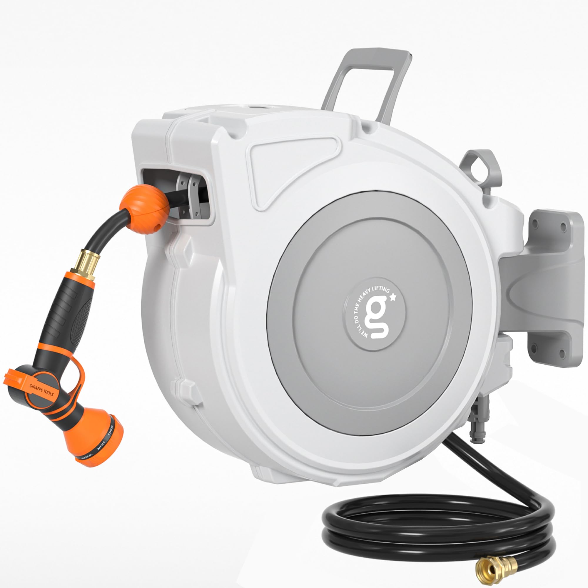 Giraffe Tools Retractable Hose Reel 1/2" x 65 ft Heavy Duty Water Hose Reel, Swivel Bracket, Any ...