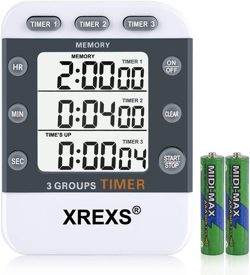 XREXS 3 Channels Count UP/Down Cooking Timer, Stopwatch, Large Display ...