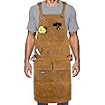 Amazon.com: Waxed Canvas Work Apron, Heavy Duty Tool Apron for Men & Women with Hanging Loop ...