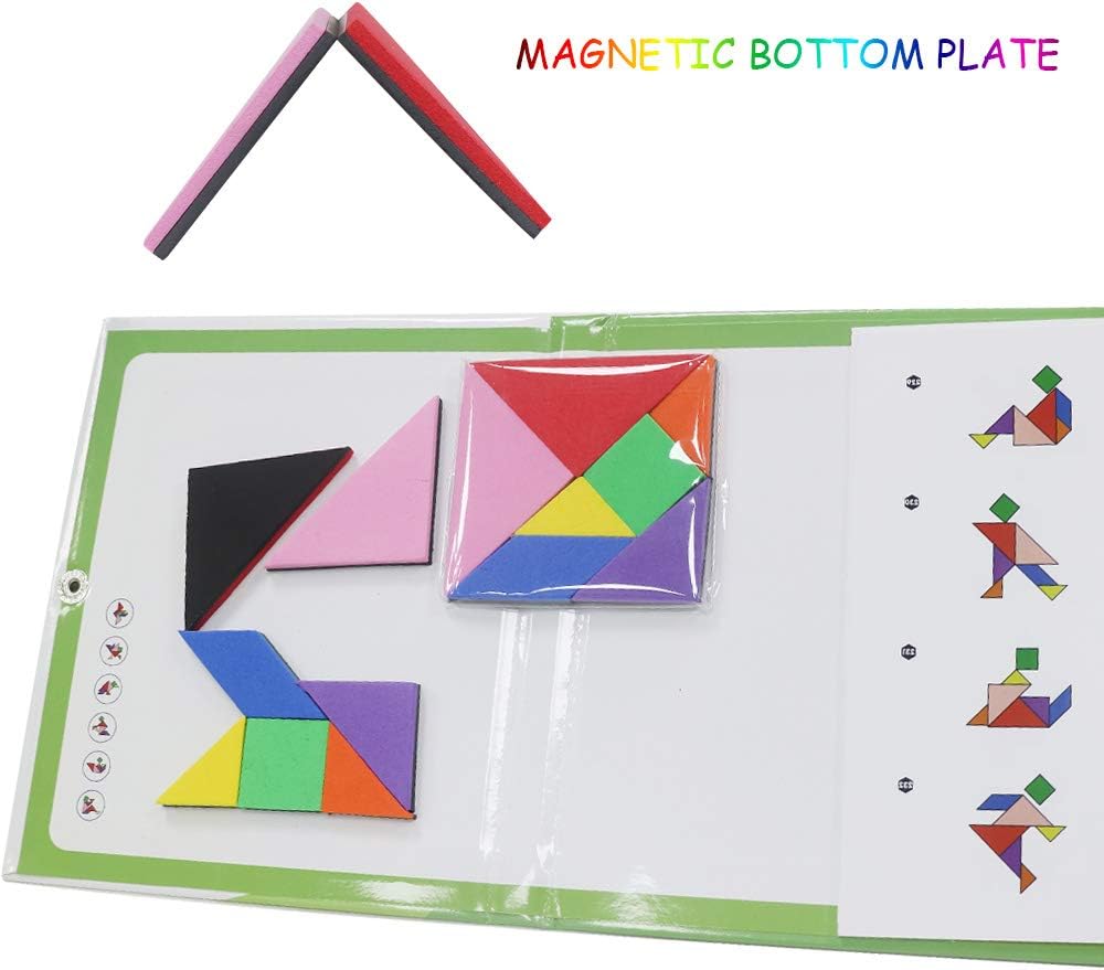 FUQUN 2 Sets of Tangrams Magnetic Travel Tangram Puzzles Book Games ...