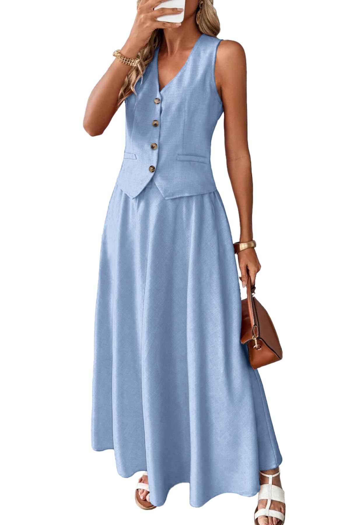 ELLEVEN Linen Sets for Women 2 Piece Skirt Outfits Summer Two Piece ...