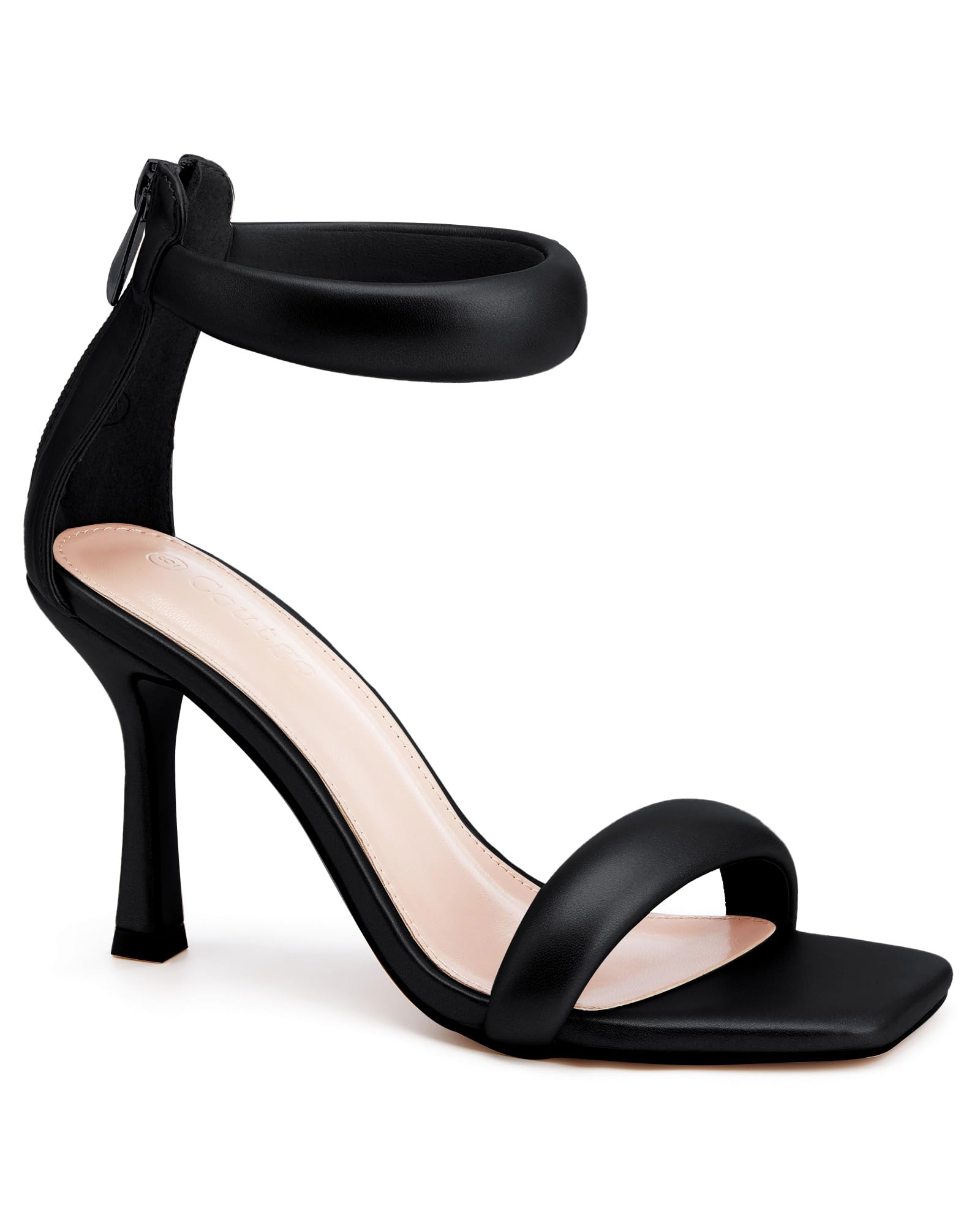 Coutgo Women's One Strap Heeled Sandals Square Open Toe Stiletto Heels ...