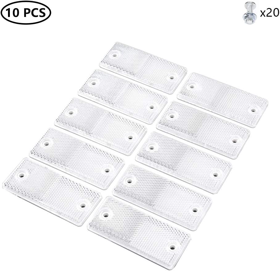 TAEUYYM 10 x Trailer Rectangular White Reflectors, Reflective ...