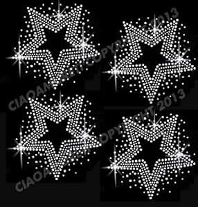 Amazon.com: Set of 4 Stars Clear Rhinestone Iron on Hotfix Transfer ...