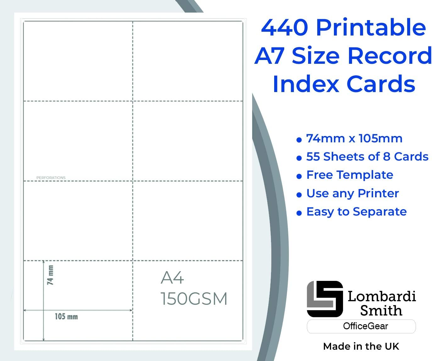 OfficeGear A7 Card Perforated Printable Record Index Study Refill Cards ...
