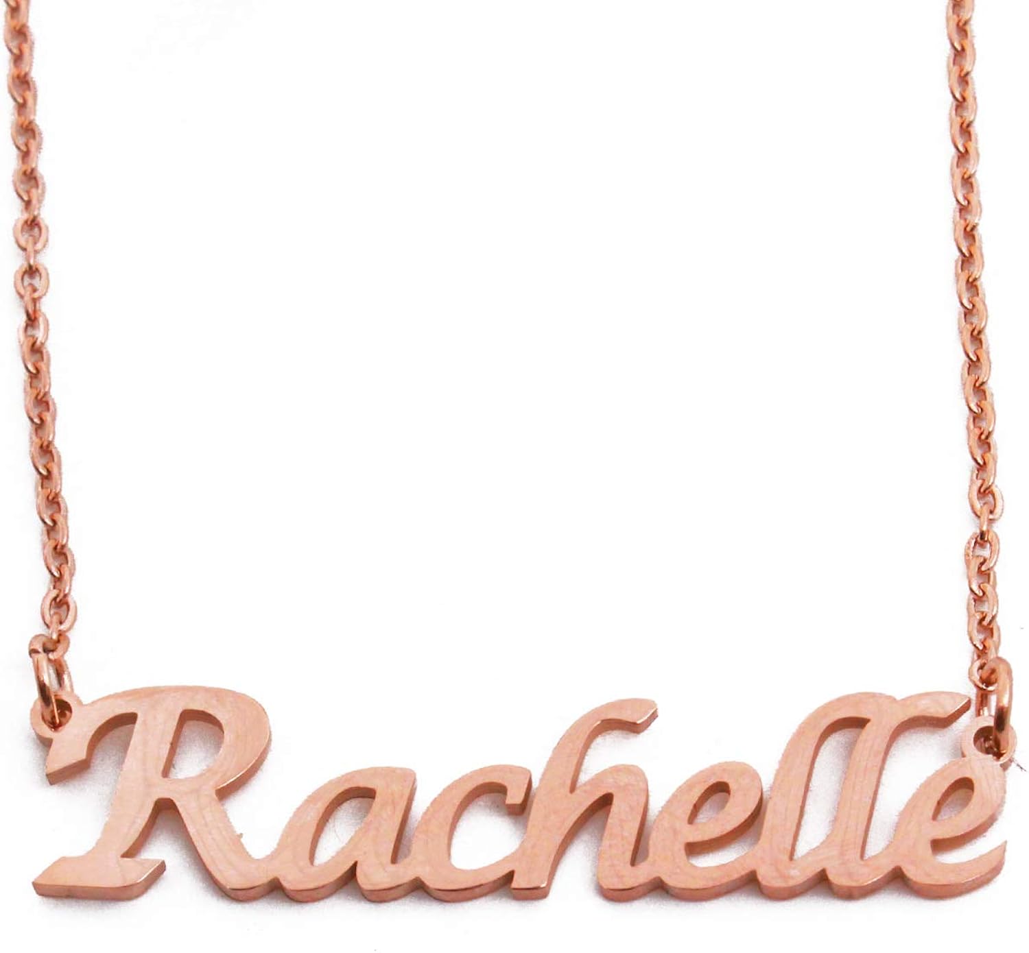 Amazon.com: Rachelle Name Necklace 18ct Rose Gold Plated Personalized ...