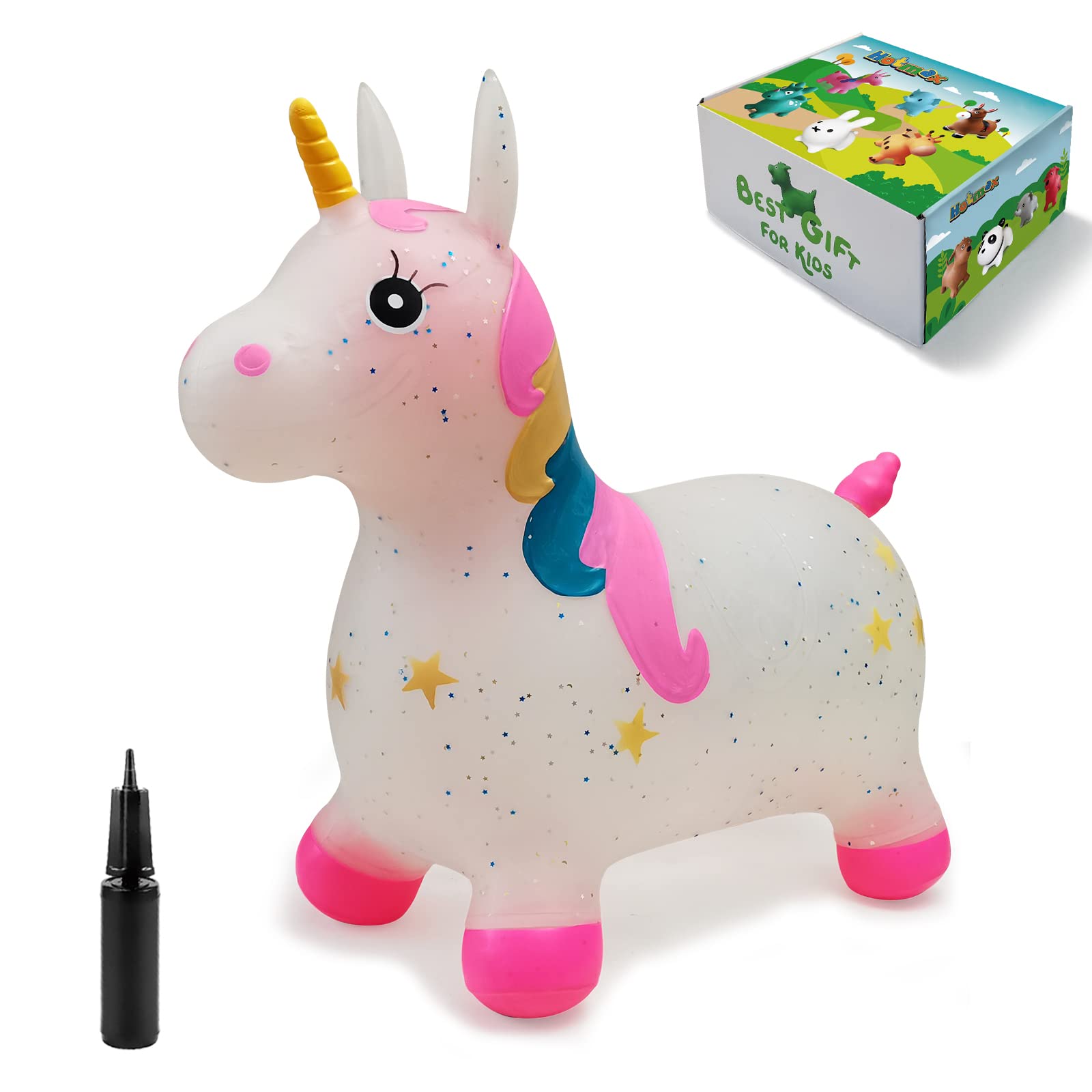 HotMax Transparent Glittery Bouncy Horse, Inflatable Bouncing Animal ...
