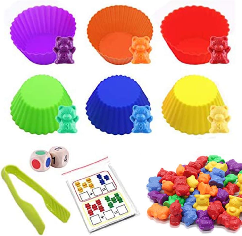 INTVN Rainbow Counting Bears, Colorful Counting Bears Set with Matching ...