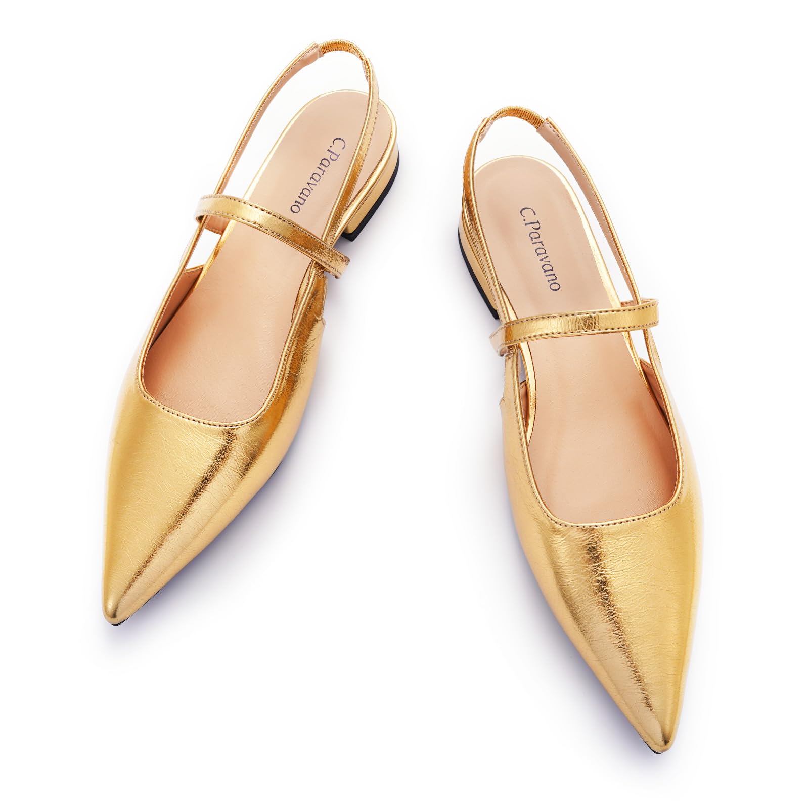 C.Paravano Women's Slingback Flats Pointed Toe Kitten Heels Low Heel ...
