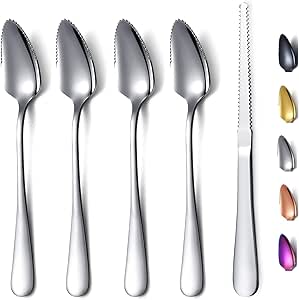 HOMQUEN Grapefruit Spoons 5 Pieces Set, 4 Stainless Steel Grapefruit ...