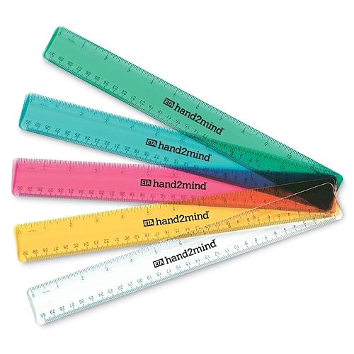 hand2mind Clear Multicolored 12” Safe-T Plastic Ruler Set, Safety Ruler ...