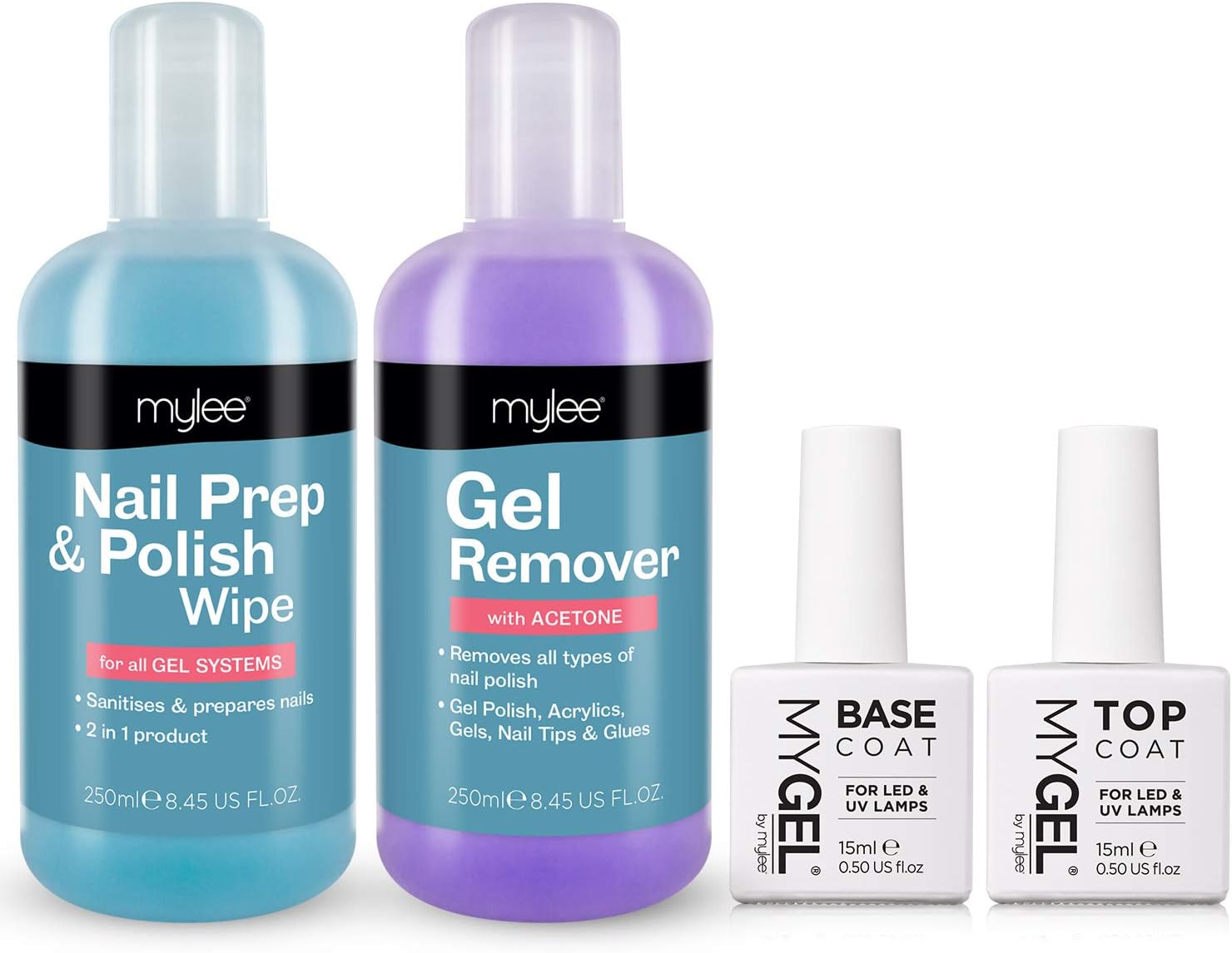MYGEL Top & Base With Mylee Prep Wipe & Remover UV LED Nail Gel Polish ...