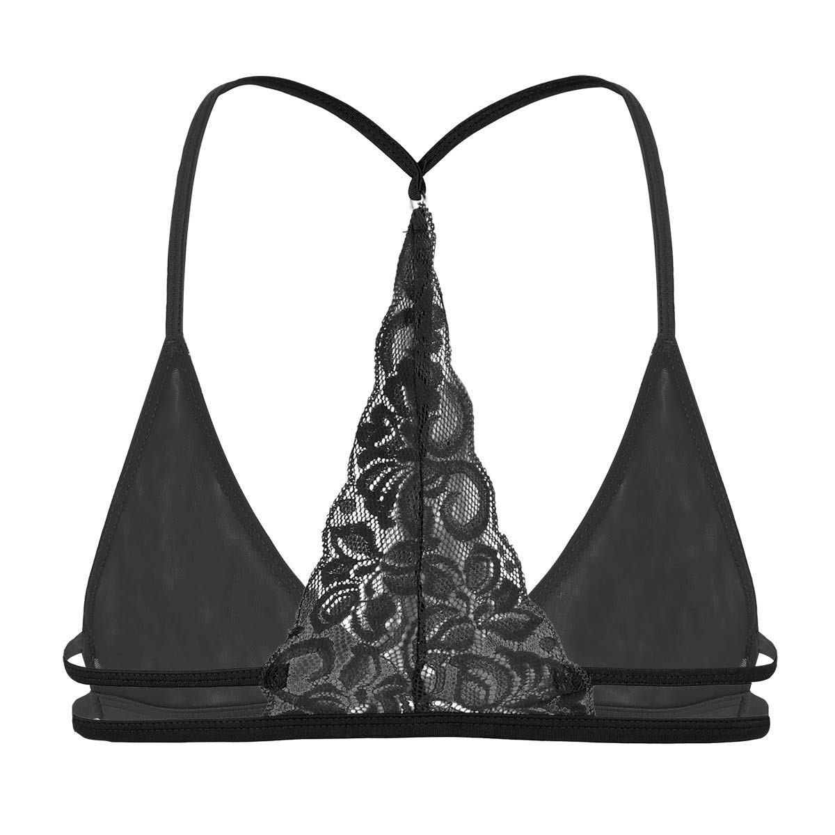 IEFiEL Men's Sissy Lingerie Mesh Sheer Bra Bralette Lace Y-Shape Back ...