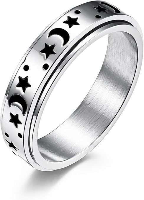 yfstyle Moon and Star Spinner Ring for Women Men Stainless Steel Fidget ...